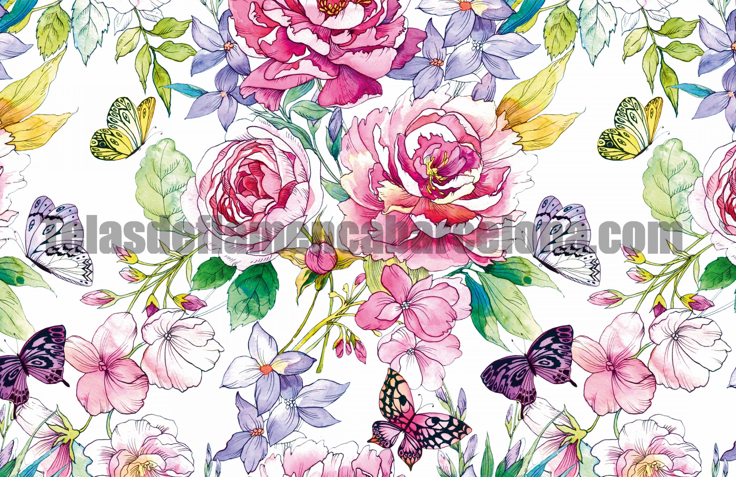 Estampado D/ 2744. Fondo Blanco - Telas de Flamenca Barcelona